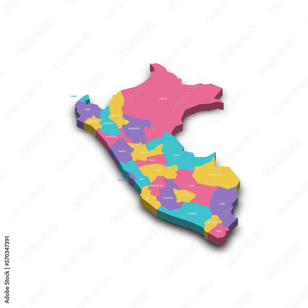 Peru political map of administrative divisions - departments. Colorful ...