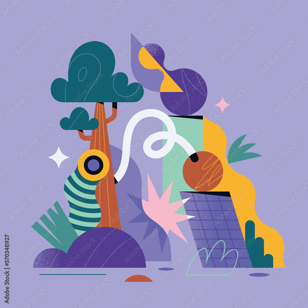 Abstract and colorful artistic creation with plant elements. Letter A ...