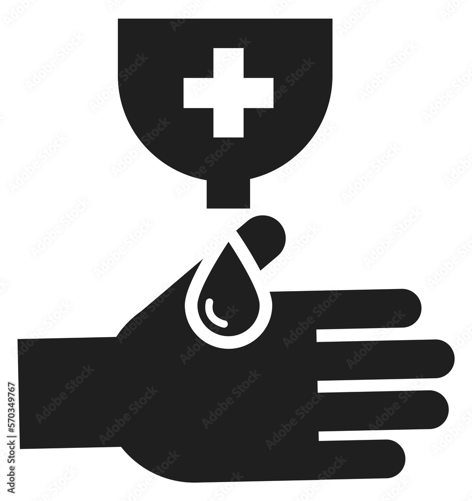 Hand sanitizing icon. Black hygiene symbol. Bacteria protection Stock ...