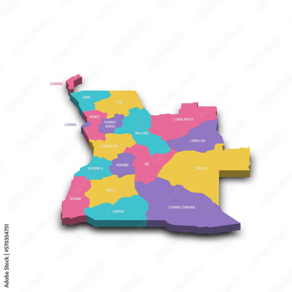 Angola political map of administrative divisions - provinces. Colorful ...