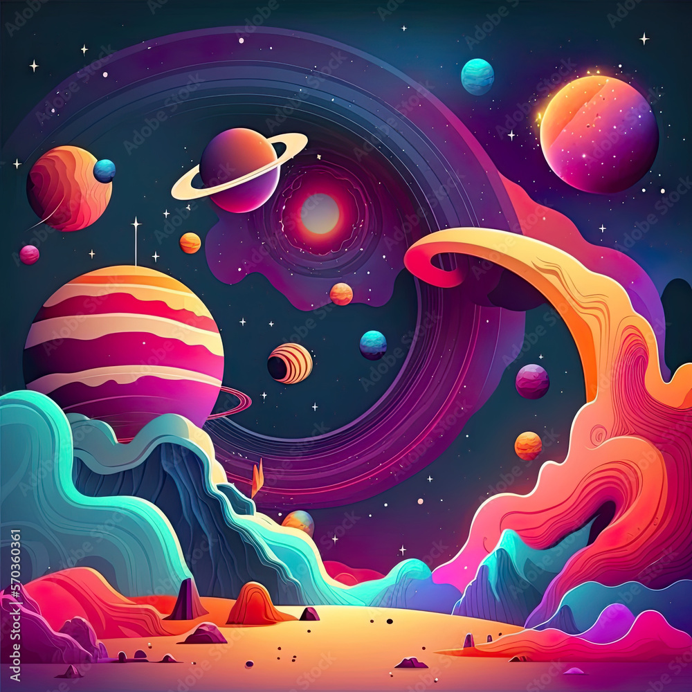 Colorful background of universe and its stars in cartoon style ...