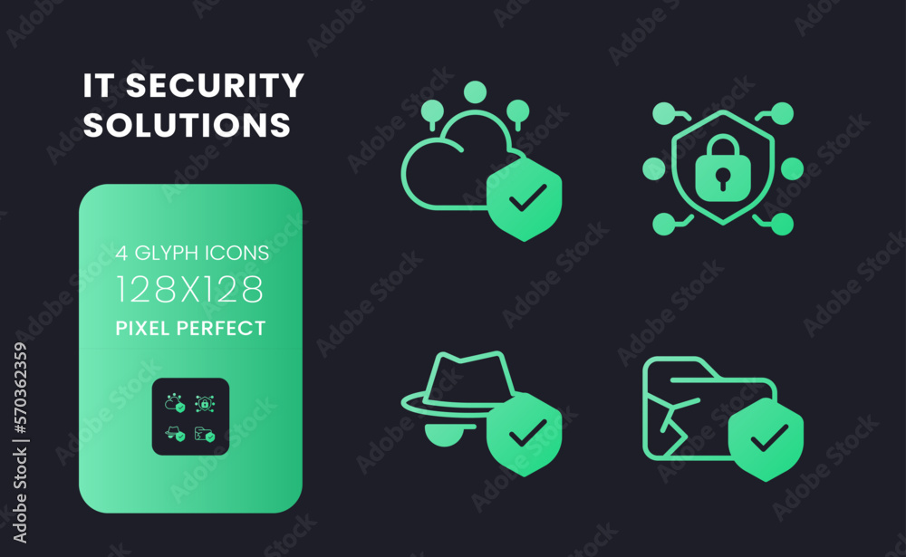 Data Security Solutions Green Solid Gradient Desktop Icons Cloud Computing Database Encryption