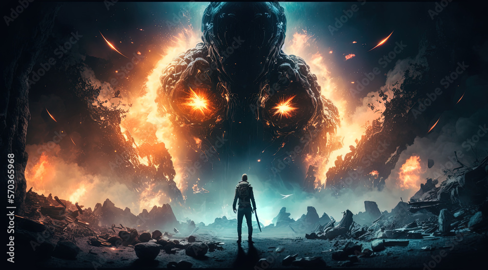 Fantasy image of person standing and confronting danger. Generative Ai ...