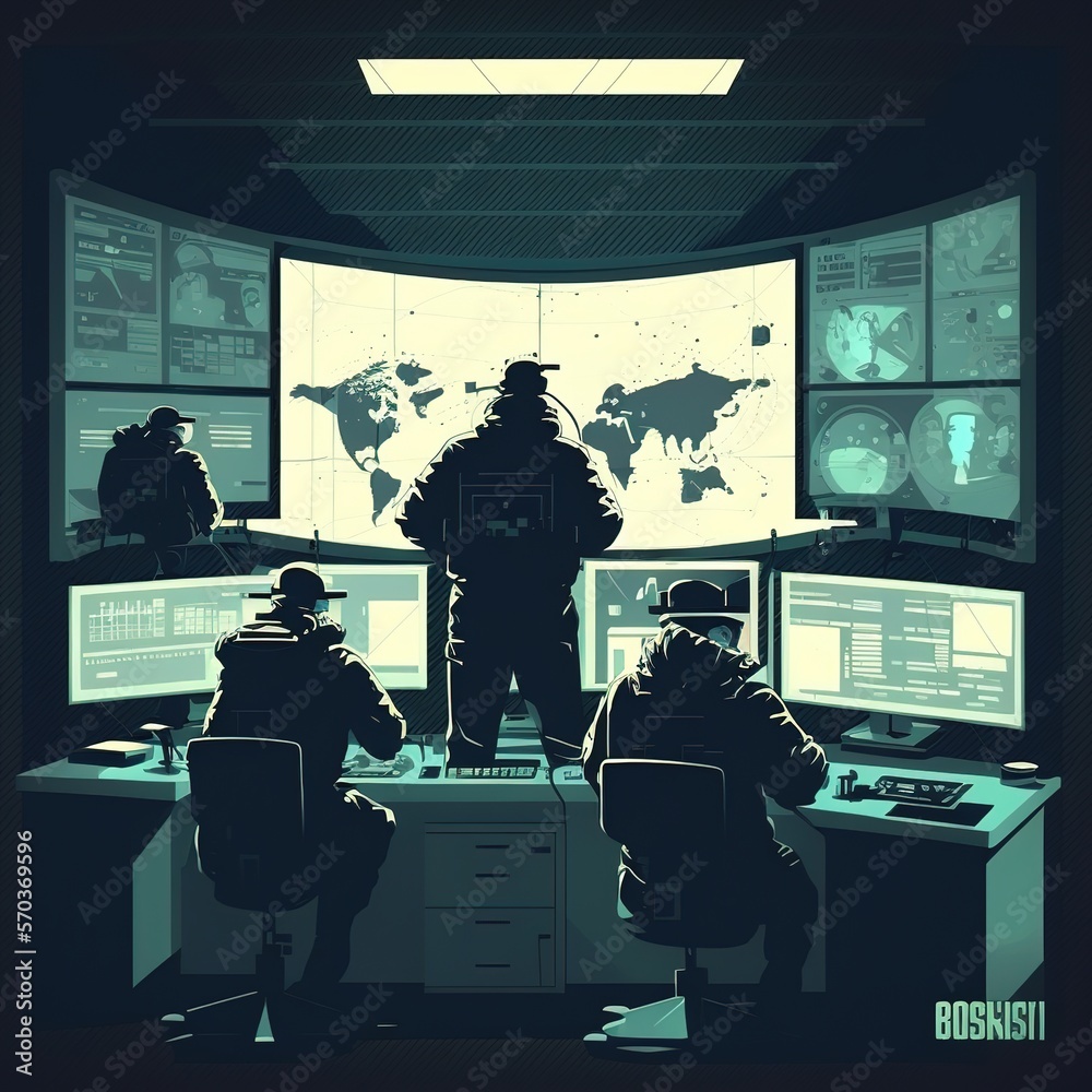 security operations centre. Secret intelligence service concept art ...