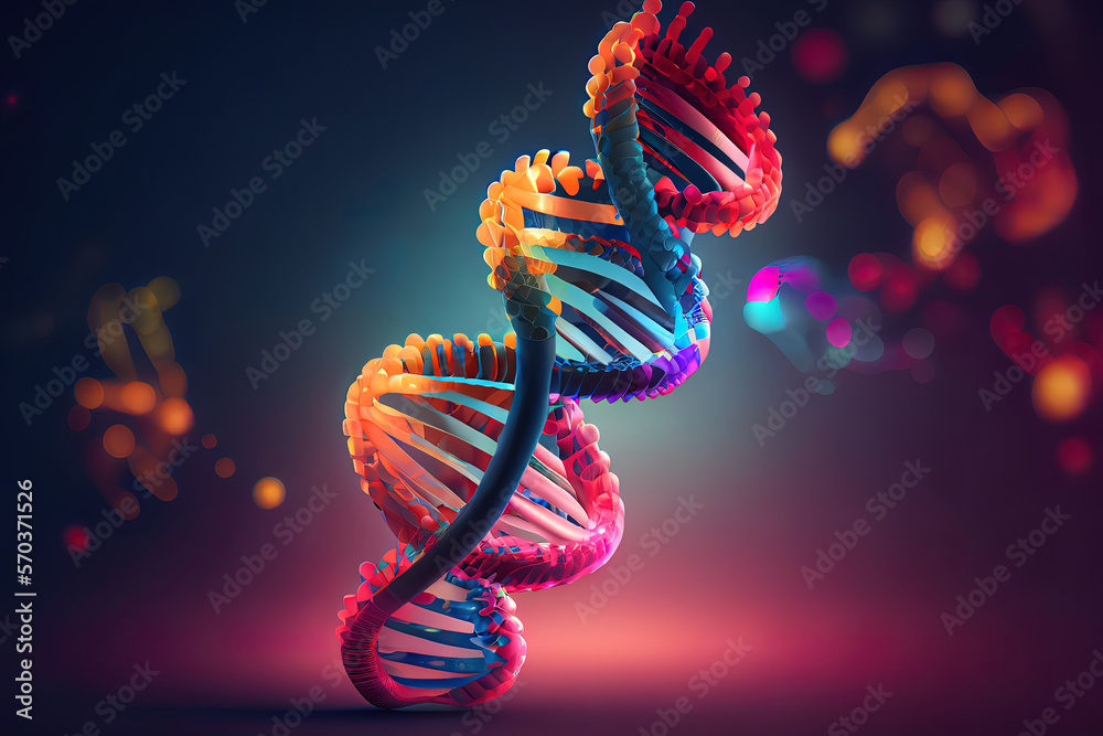 Amazing DNA and isolated soft background, mix color, 3d rendering ...