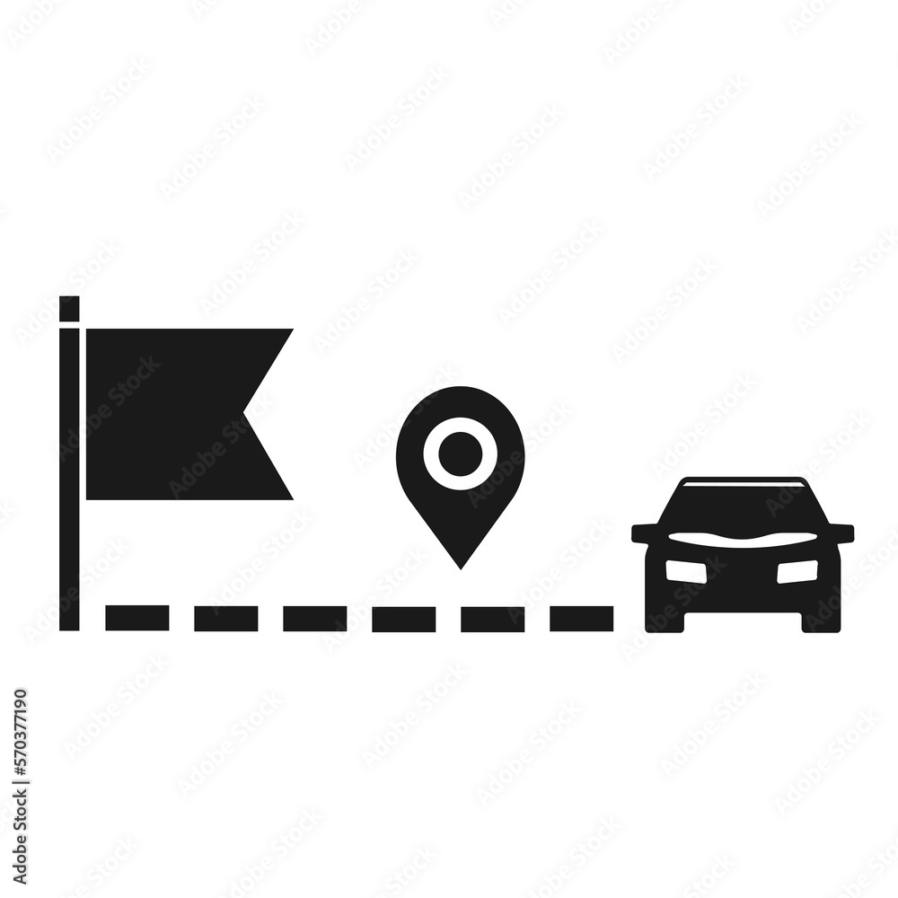 Vector illustration, location icon, route, geolocation of the car and ...