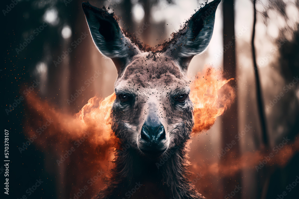 Burning forest Australia due to drought and bonfire from people. Face ...