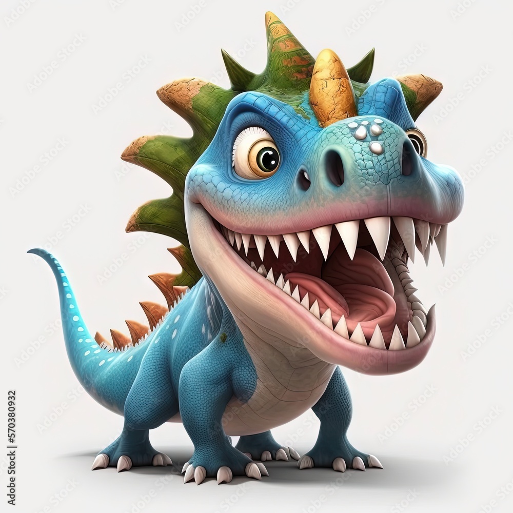 a cartoon dinosaur with its mouth open and a big grin on it's face ...