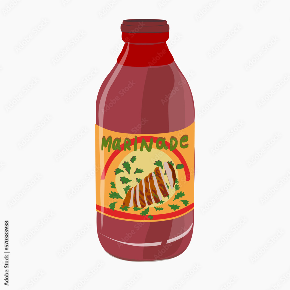 isolated image of bottle with marinade for meat. glass bottle with ...