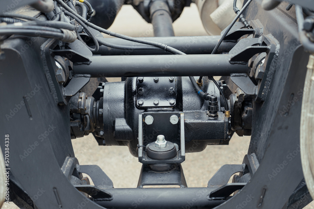 Underneath View of a Semi Truck or Trailer Rear Axle with the ...