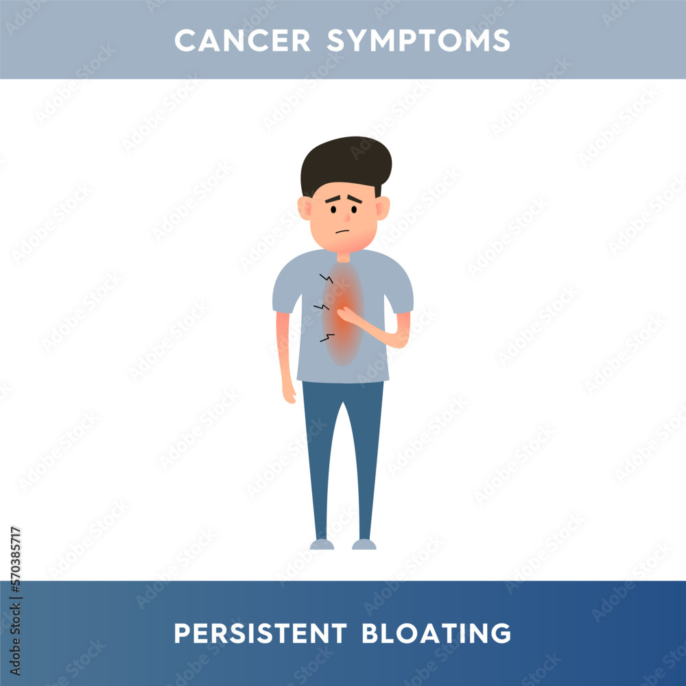 Vector illustration of a man suffering from bloating. The man ...