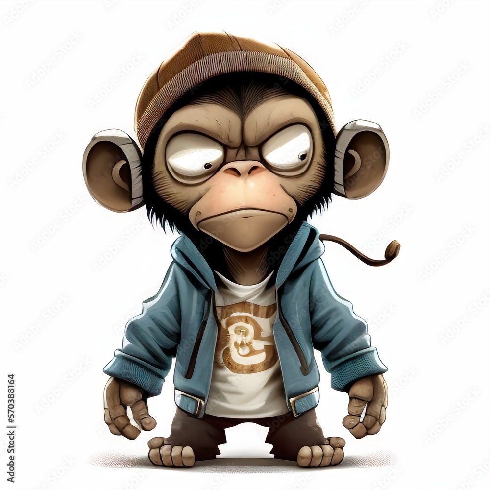 Cartoon AI Generated Monkey wearing Jacket and beanie Stock ...