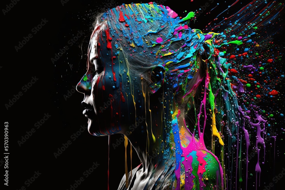 3D Neon Art of a Woman's Body: Photograph of an Action Painting with a ...