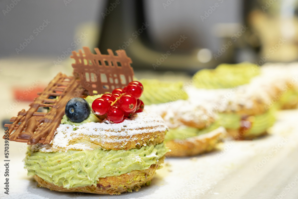 Paris Brest, a classic French dessert consist of large baked ring of ...