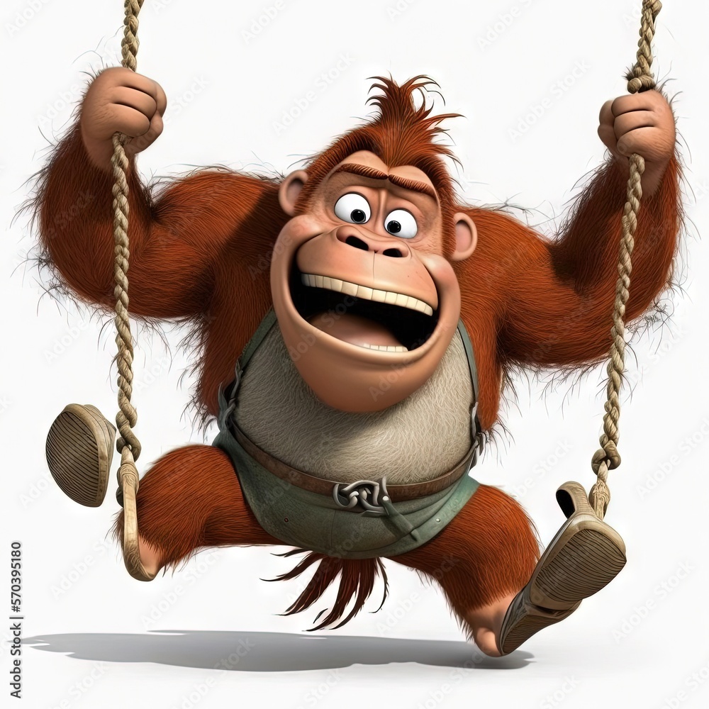 a cartoon monkey swinging on a rope with a surprised look on his face ...