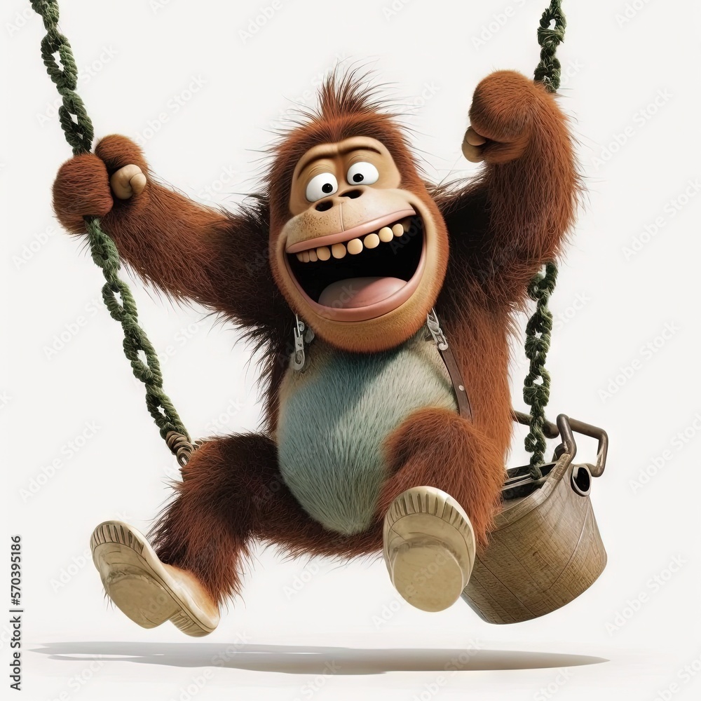 a cartoon monkey swinging on a rope with a bucket in his hand and a ...