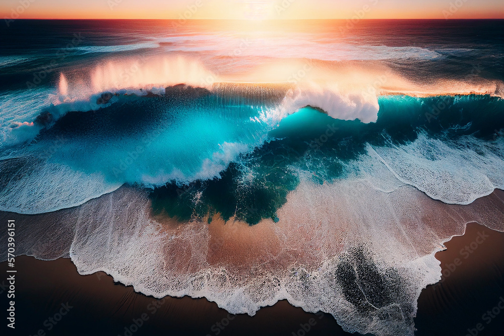 Waves in sea, top view. Seashore sea waves, bright beach, seaside. Wave ...