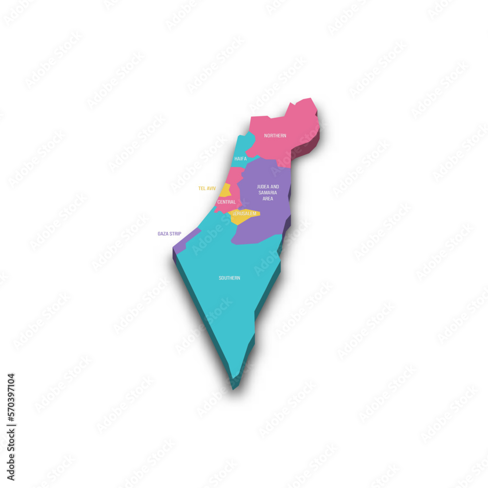 Israel political map of administrative divisions - districts, Gaza ...