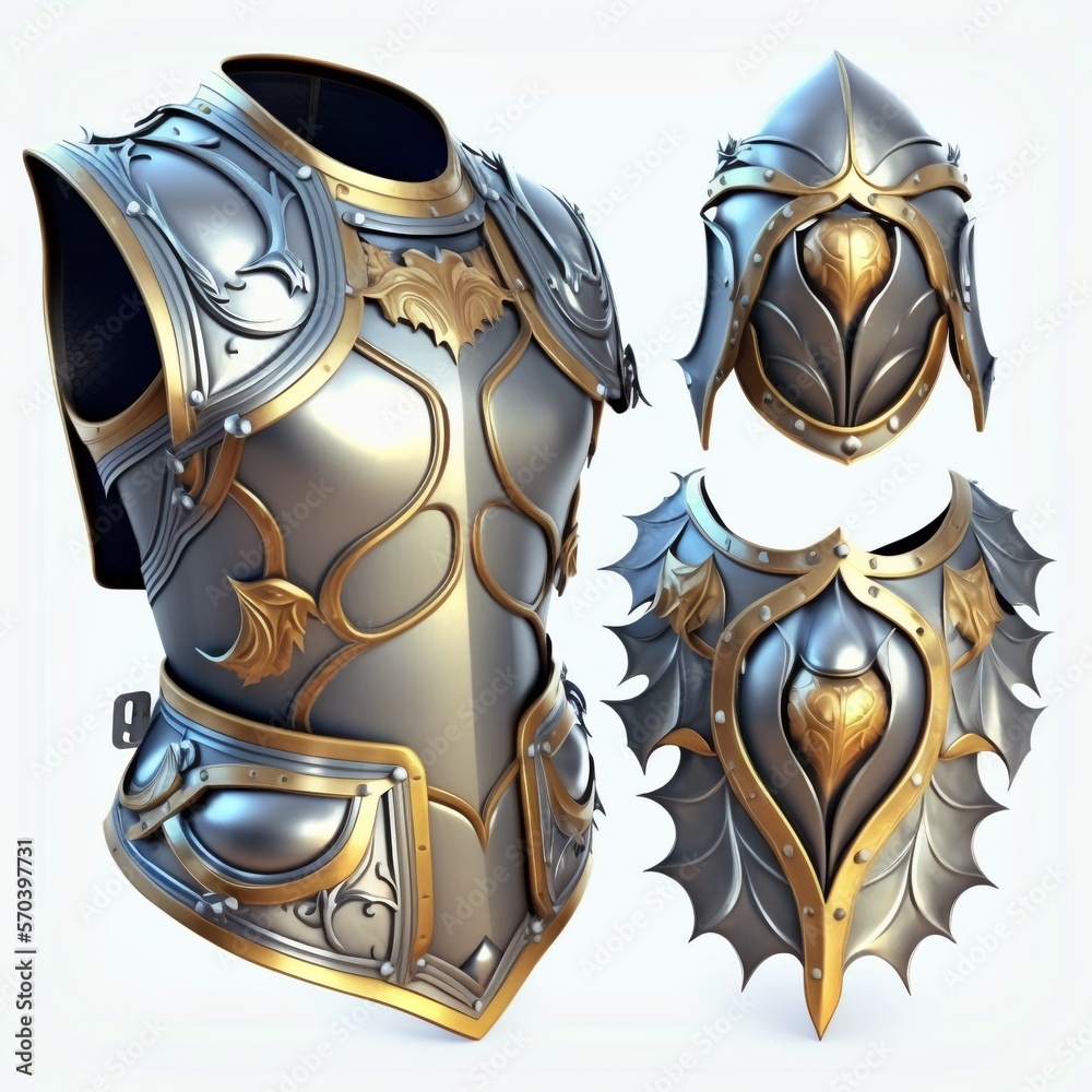 Silver armor set isolated on white background. Stock Illustration ...
