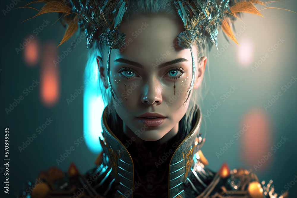 Beautiful girl avatar for metaverse or cyberpunk in futuristic metallic ...