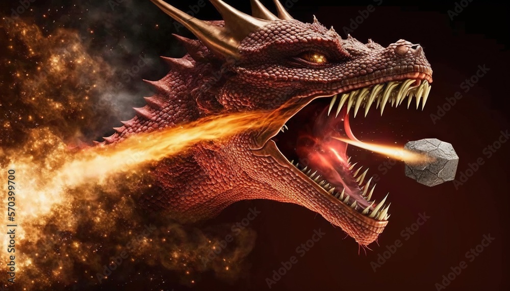 a dragon with its mouth open and a fire coming out of it's mouth, with ...