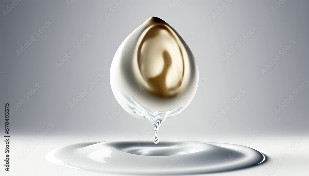 a drop of water with a gold drop on it's side and a white background ...