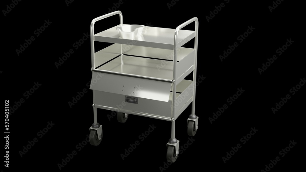 3d render Steel Medical Cart one open Drawer and close.Lab Cart Trolley ...