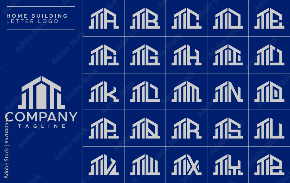 Minimalist line building home initial letter T TT logo design set Stock ...