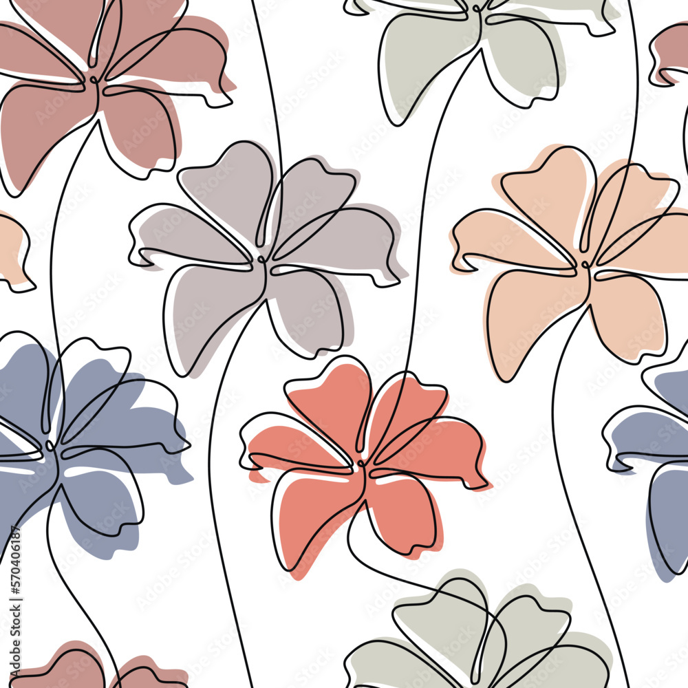 Lilies seamless pattern. Line continuous flower vector illustration ...