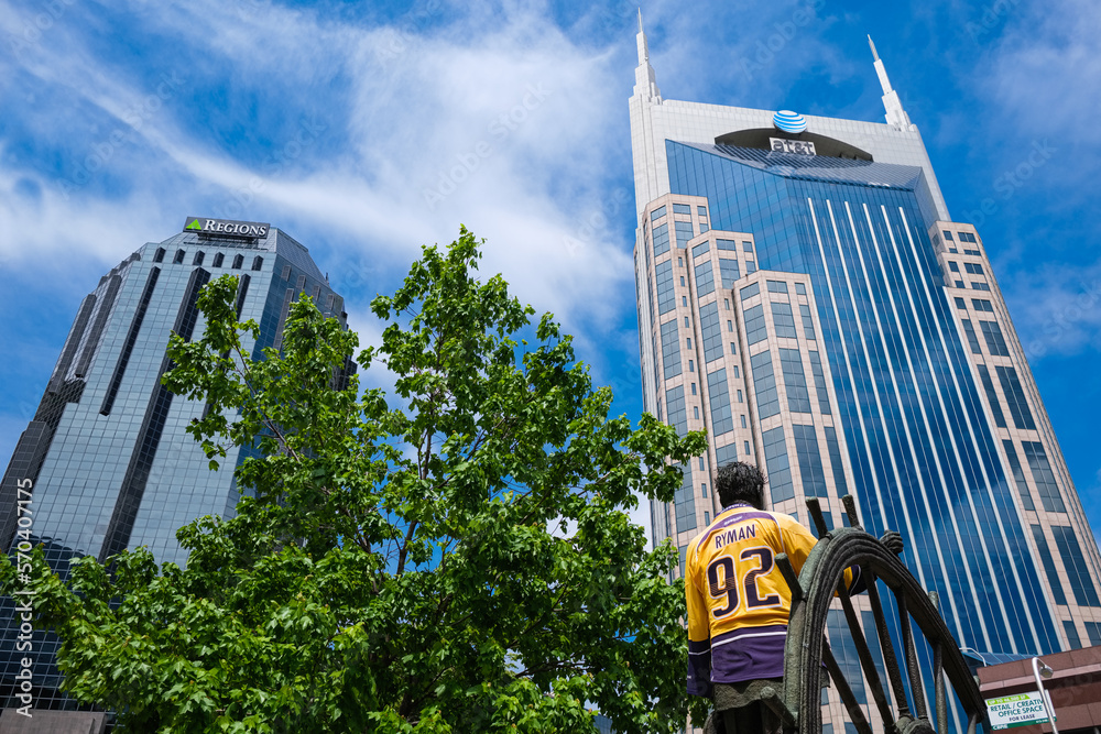 Cityscape view from the Ryman Auditorium and the AT&T batman building ...
