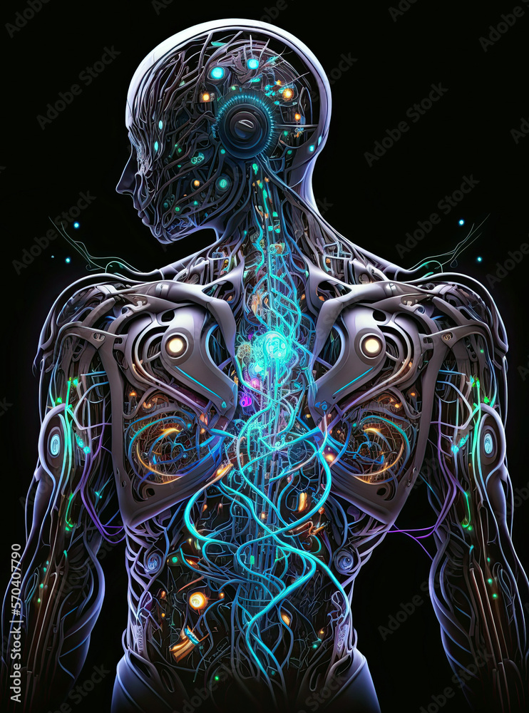 anatomical diagram of the humanoid cyborg body and artificial ...
