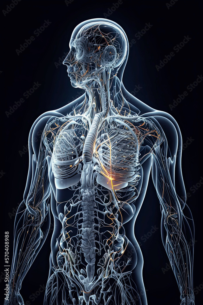 anatomical structure of human body cyborg of future with artificial ...
