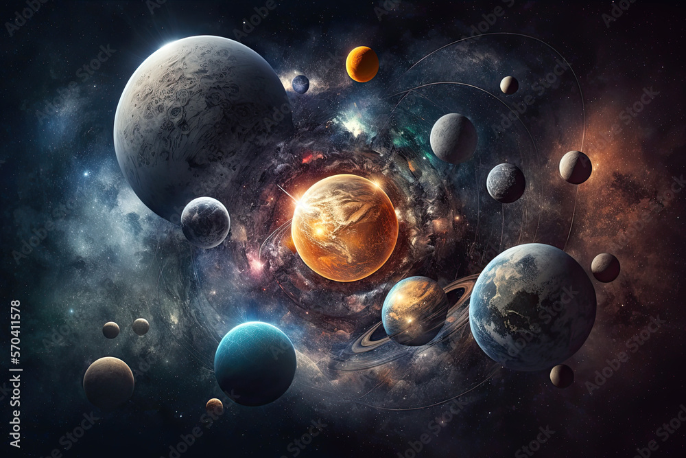 diagram of a fantastic universe with planets and stars in space ...