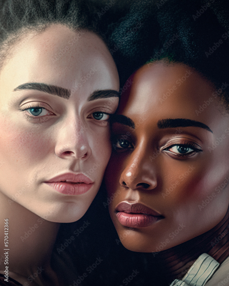 Multiracial Couple Girlfriends Affectionately Together Two Multi