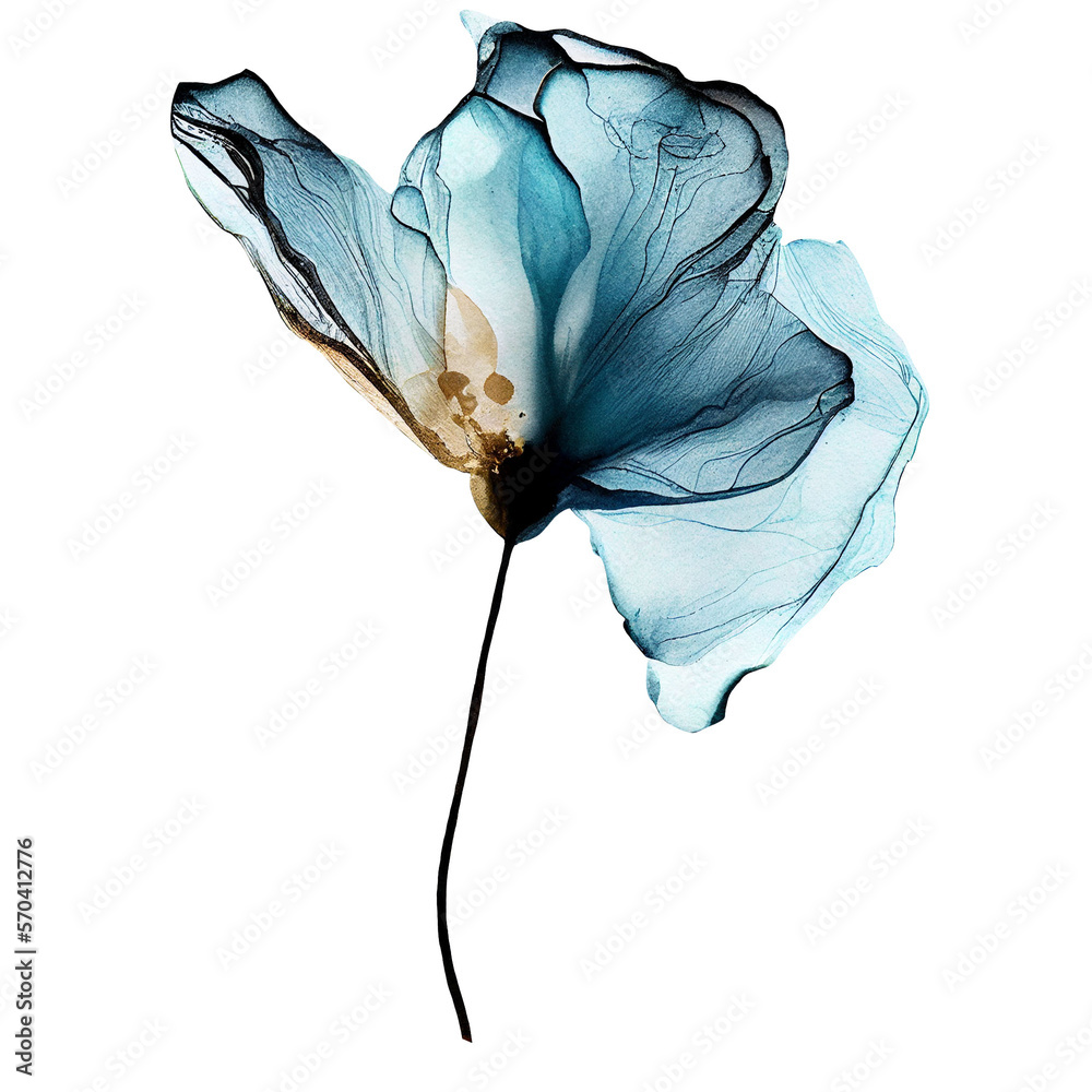 Abstract blue flower, delicate botanical floral background. Transparent ...