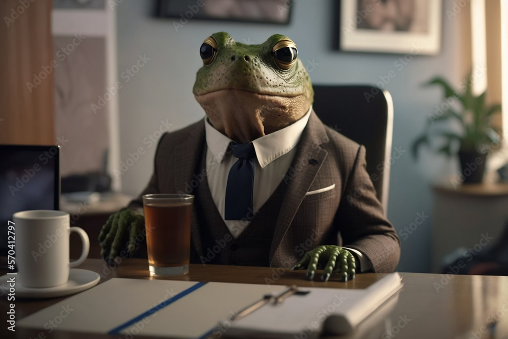Portrait of a frog Dressed in a Formal Business Suit at The Office ...