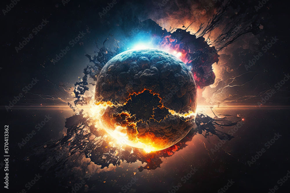 explosion of a planet in outer space. Concept of catastrophe cataclysms ...