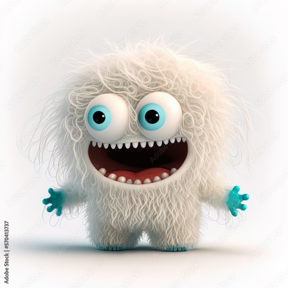 Cute happy monster smiling. Kawaii furry friendly scary monster with ...