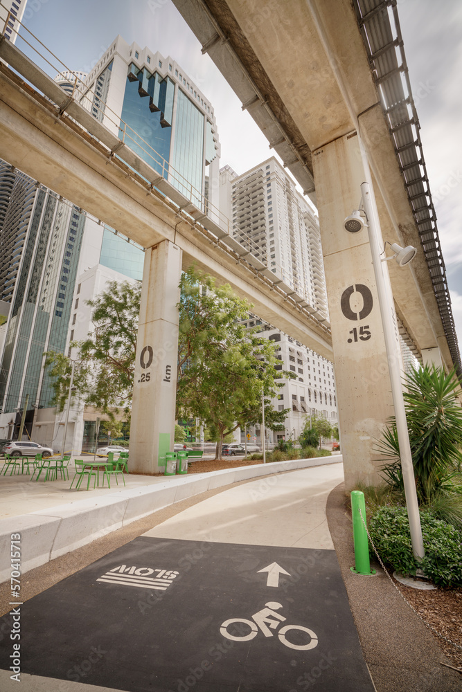 Underline Miami walking and biking path under the Miami Metrorail tram ...