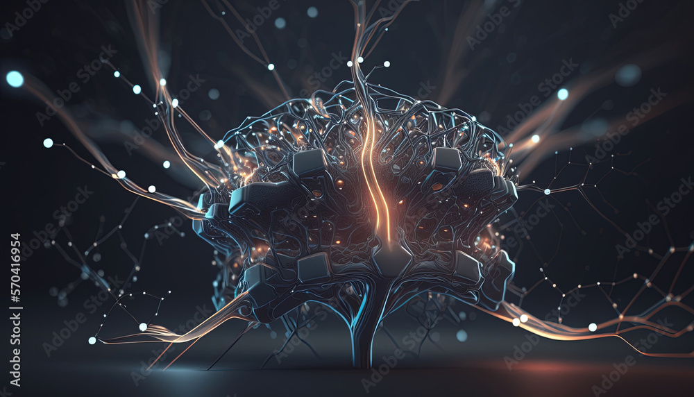Generative AI, Conceptual illustration of neuron cells with glowing ...