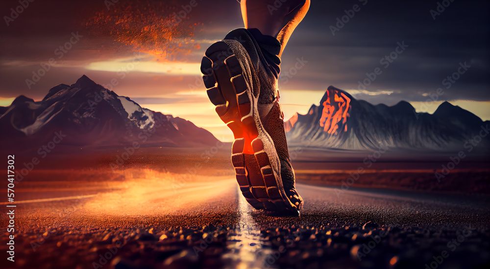 Close-up at the runner feet is start running forward to the beautiful ...