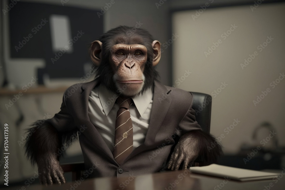 Portrait of a Monkey Dressed in a Formal Business Suit at The Office ...