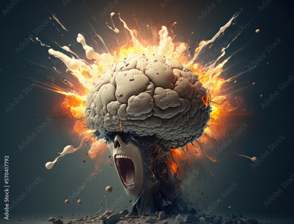 Human Brain Exploding On A Solid Background Mind Blown Concept Ai Generative Stock