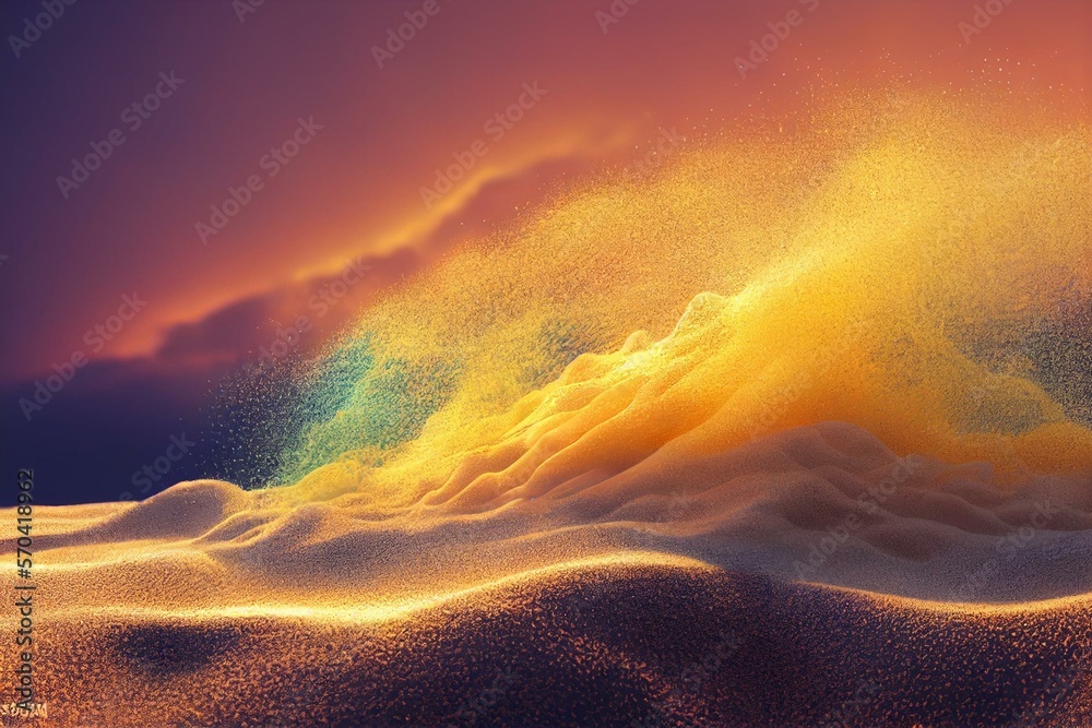 Small size fine Sand flying explosion, Golden grain wave explode ...