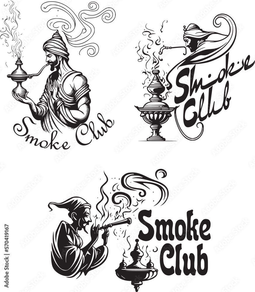 Collection of vector logos of smoking club with hookah and the simbol ...