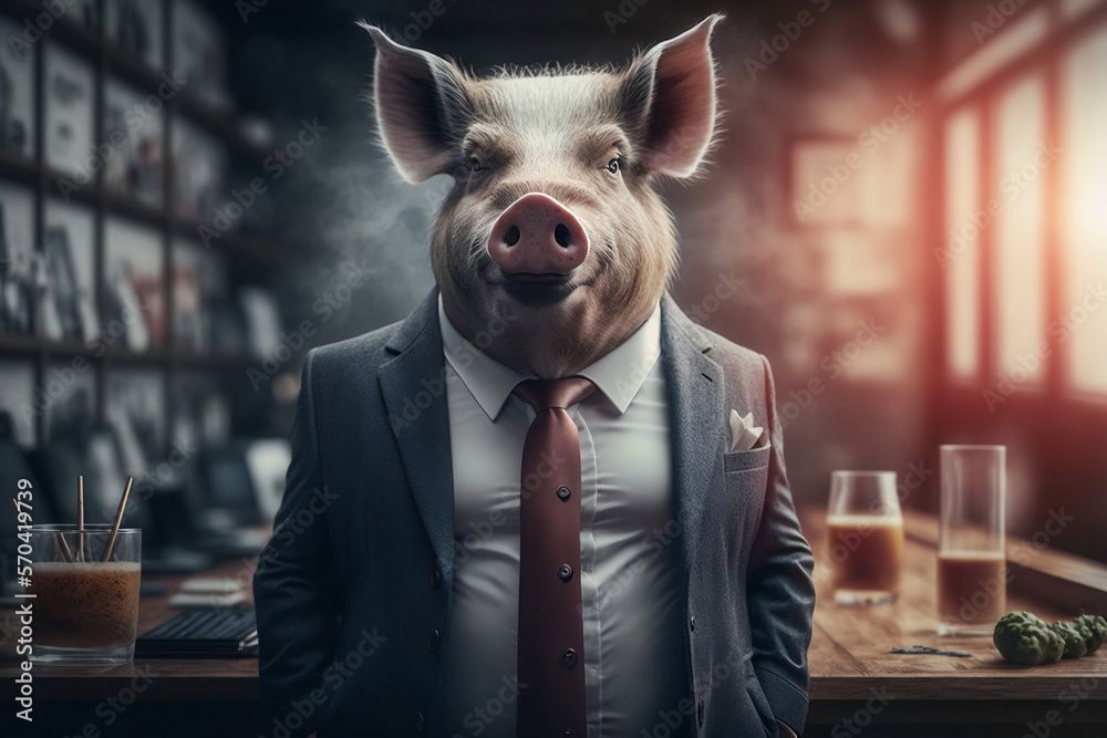 Portrait of a Pig Dressed in a Formal Business Suit at The Office, Boss ...