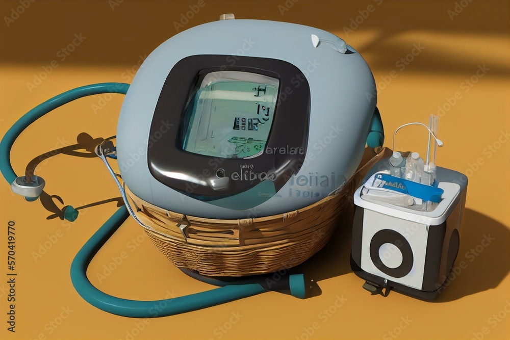 Stationary medical oxygen concentrator with attached oxygen mask on the ...