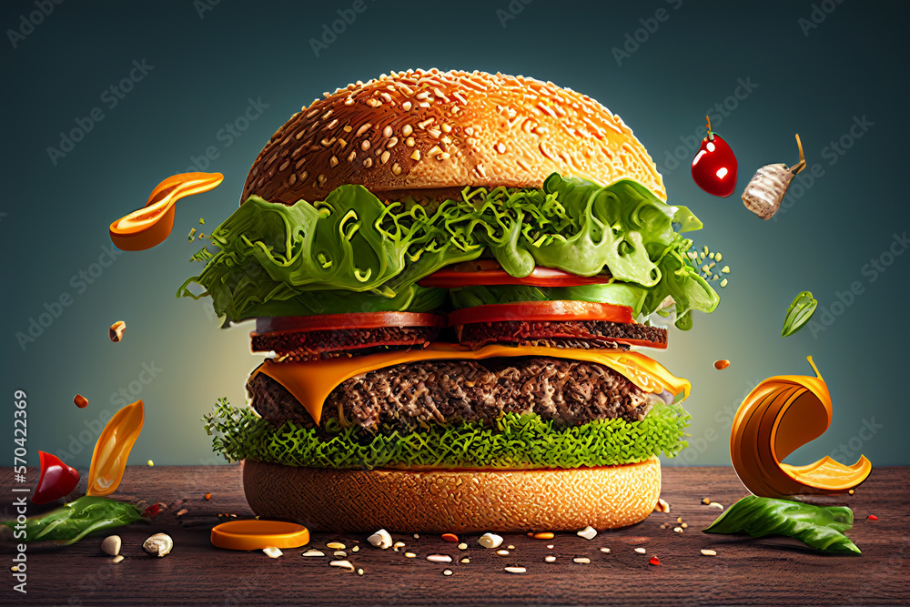 Burger poster for menu restaurant. Burger design style promotional fast ...