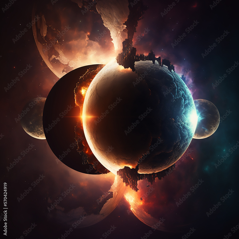 IMAGEN DESCRIPTIVA DEL CHOQUE Y DESTRUCCION DE DOS PLANETAS, CHOQUE DE ...