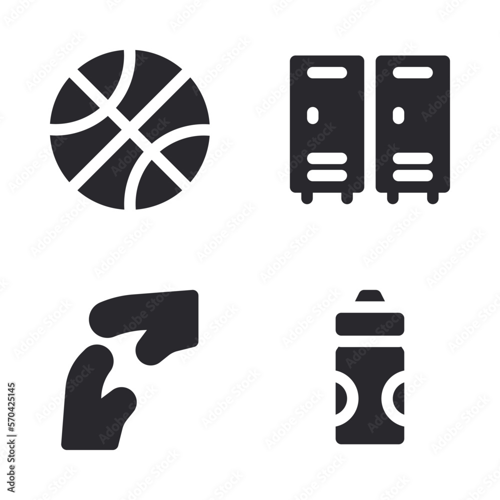 Basketball icons set = ball, locker room, time out, bottle. Perfect for ...